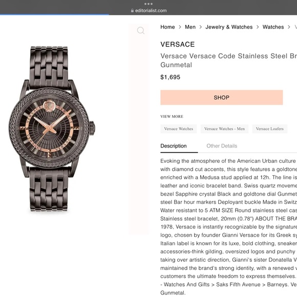 Versace | Accessories | Versace 4mm Watch Gunmetal Color Tone Three ...